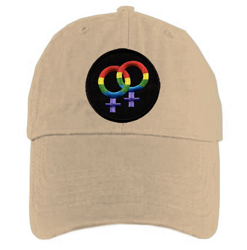Tan Baseball Cap with Rainbow Double Venus Lesbian Female Symbols ...