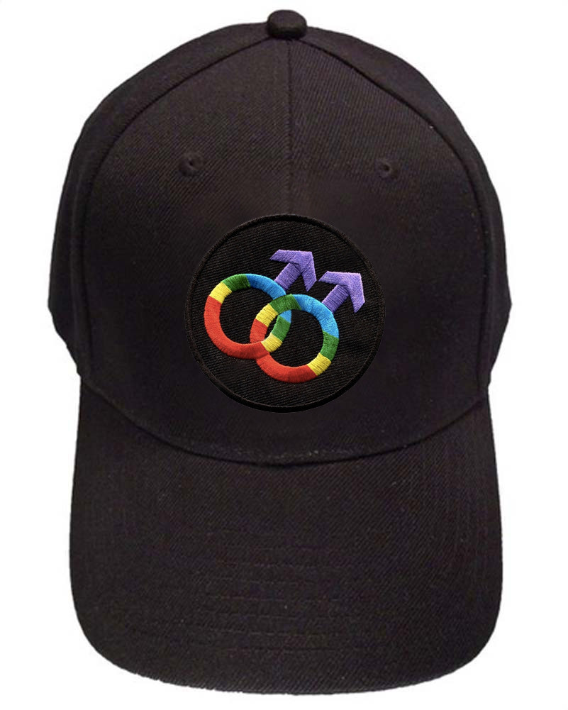 Black Baseball Cap with Rainbow Double Mars Gay Male Symbols - LGBT Gay ...
