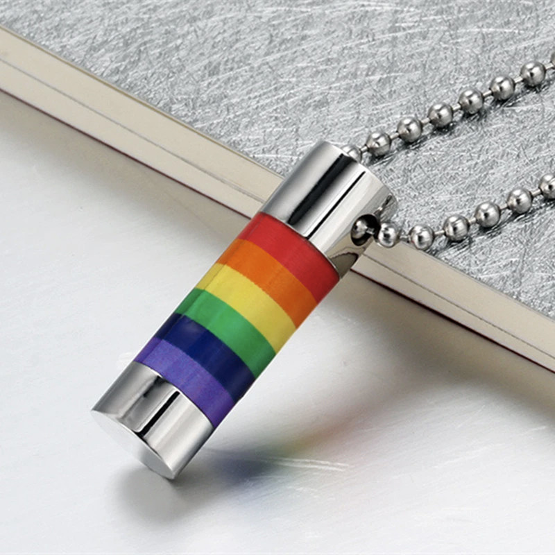 Rainbow Enamel Cylinder Pendant - Gay and Lesbian LGBT Pride Necklace ...
