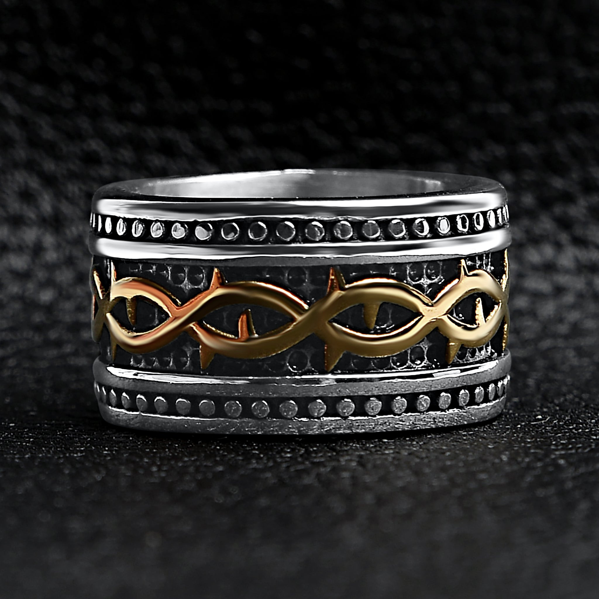 Gold & Silver Tribal Ring - Stainless Steel (14.5mm) w/ 14k Gold Design ...