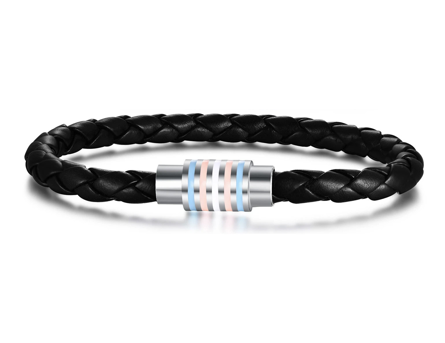 Black Leather Braided Transgender Pride Bracelet - Trans Pride Flag ...