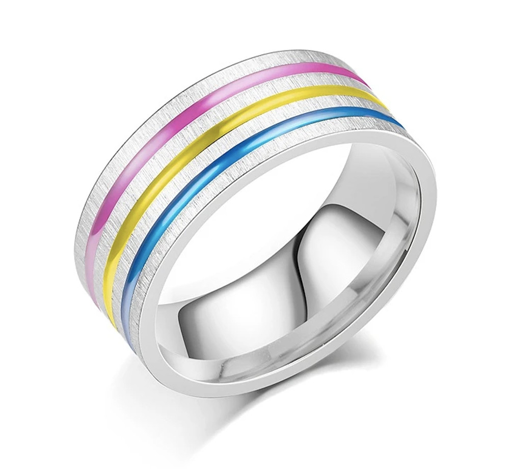 Pan Pride Flag Stripes - Stainless Steel Enamel Ring - Pansexual LGBTQ Pride Jewelry - Pride Shack