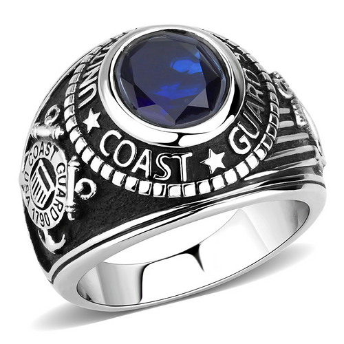 U.S Coast Guard Rings - USCG Military Ring (Stainless Steel with Blue ...