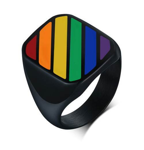 Black Flat Top Slanted Gay Pride Flag - Gay & Lesbian Pride Ring ...