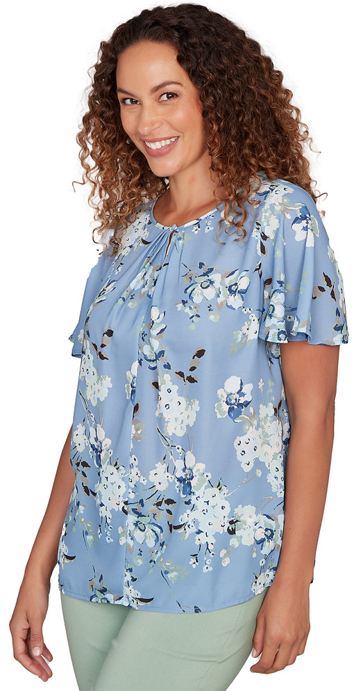 TOP *MISSY* THISTLE BLUE SHORT FLARE SLV FLRL - Four Seasons Direct