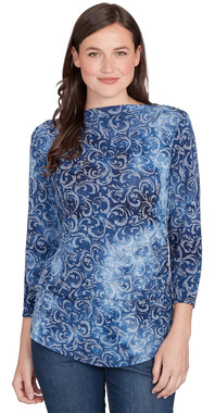 TOP *MISSY* INDIGO TIE DYE SCROLL - Four Seasons Direct