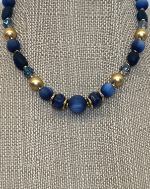 NECKLACE GD/BLUE GRADIANT BEAD - Four Seasons Direct