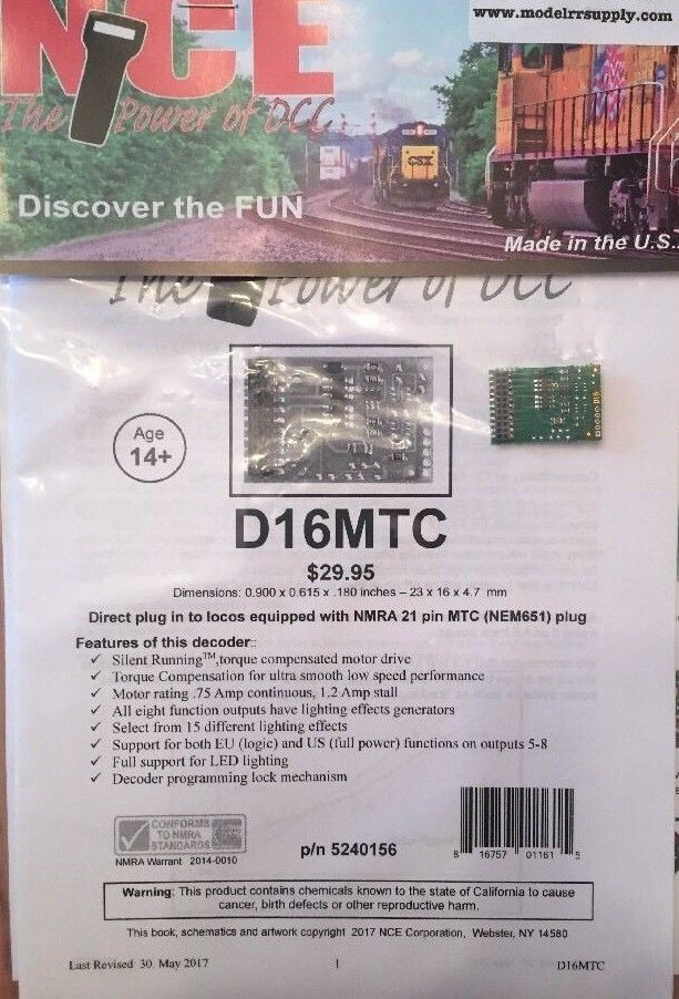 NCE 156 D16MTC 21 Pin DCC Decoder - Mountain Subdivision Hobbies