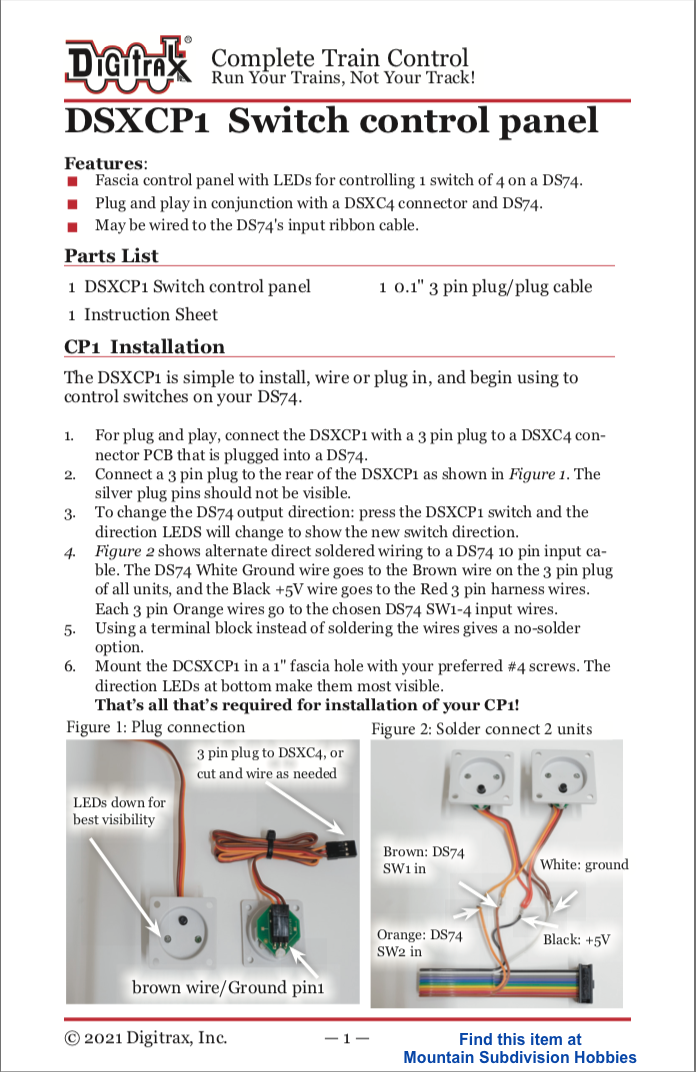 Digitrax DSXCP1 Control Panel Switch w/ led's (use with DS74 ...