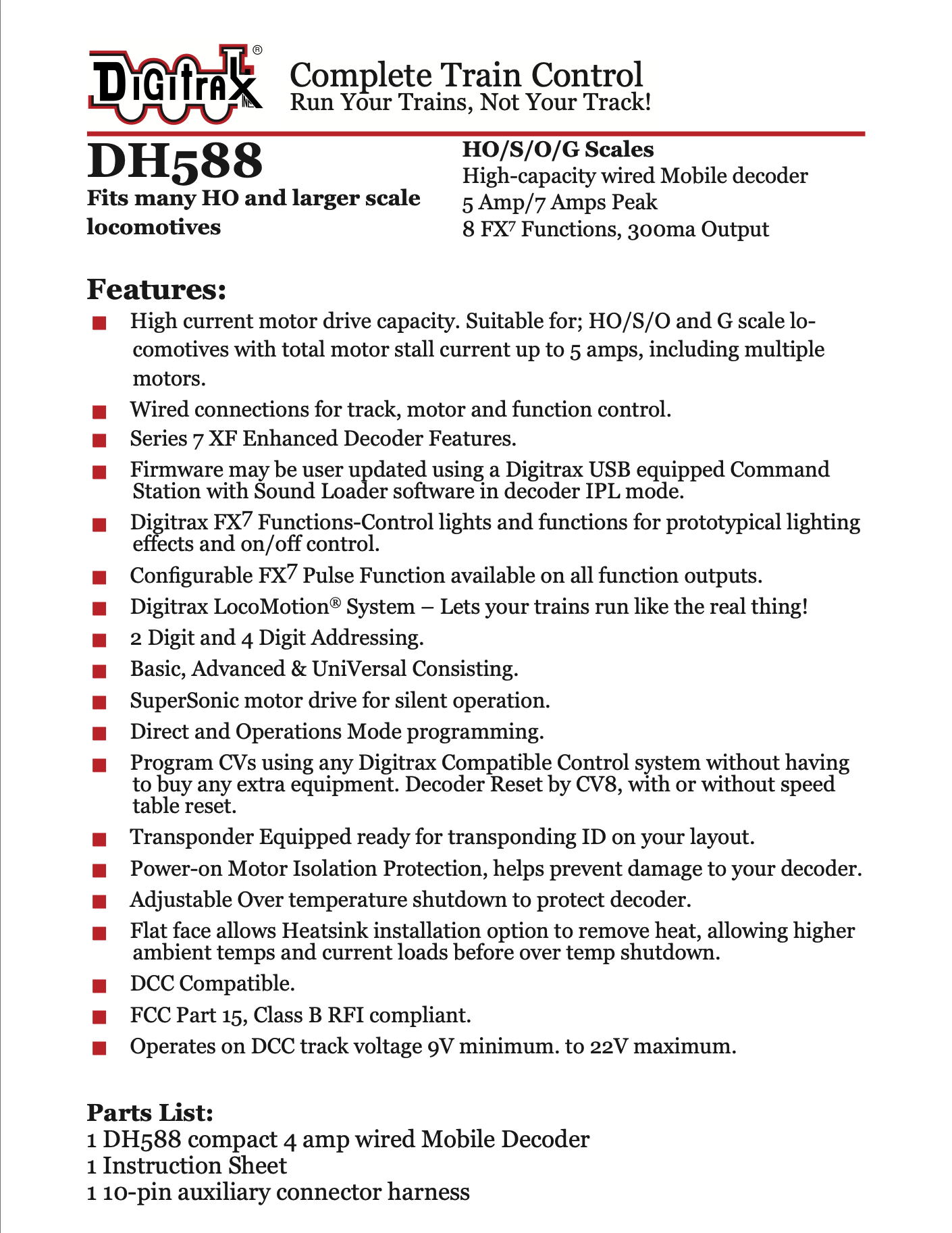 Digitrax DH588 5 amp DCC HO/S/O/G Scales Mobile Decoder - Mountain ...