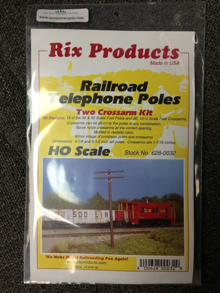 RIX 32 HO Railroad Telephone Poles - Two Crossarm Kit - Mountain ...