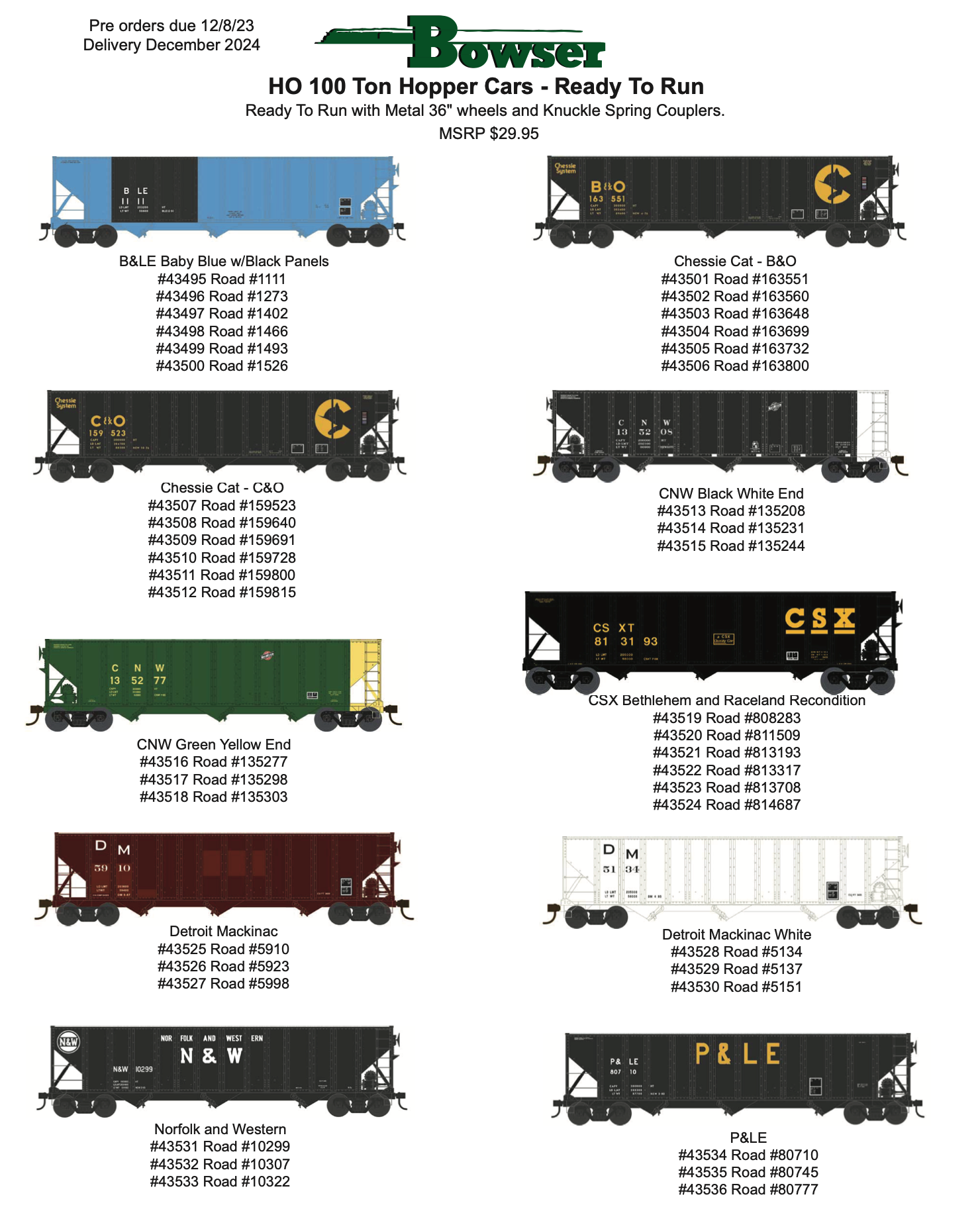 HO Executive Line 100 Ton Hopper Cars - RTR