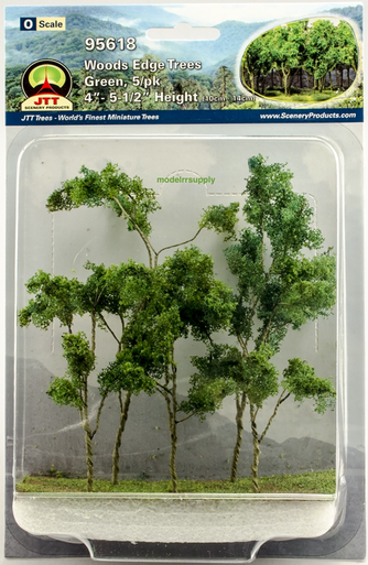 JTT Scenery 95618 Woods Edge Trees - Green - 4" to 5.5", O-scale, 5/pk ...