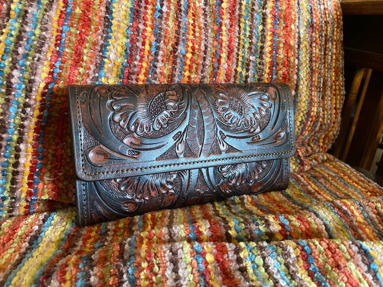 Merida Hand Tooled Leather Clutch Purse
