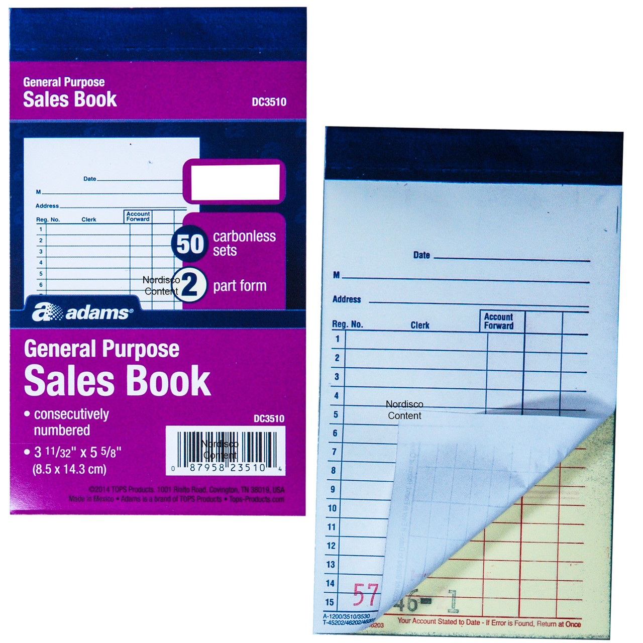 Adams DC3510 General Purpose Sales Book, 50 Carbonless Sets, Numbered ...