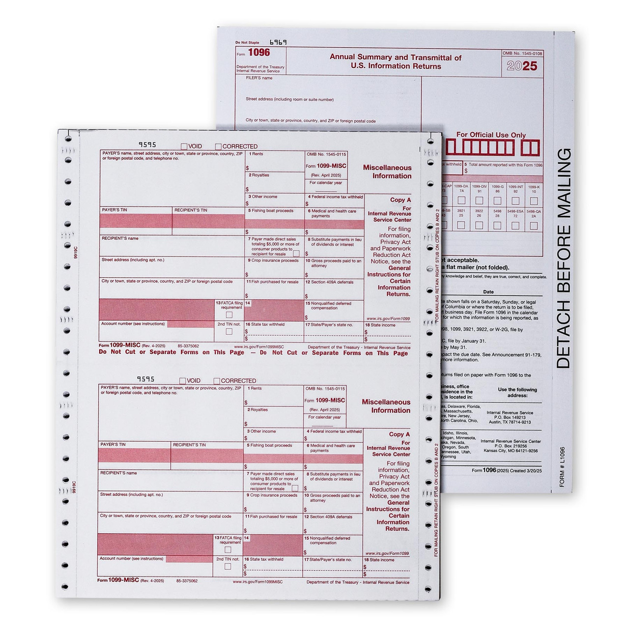 2025 Adams 22995-MISC 1099-MISC Continuous Tax Forms 4-Part