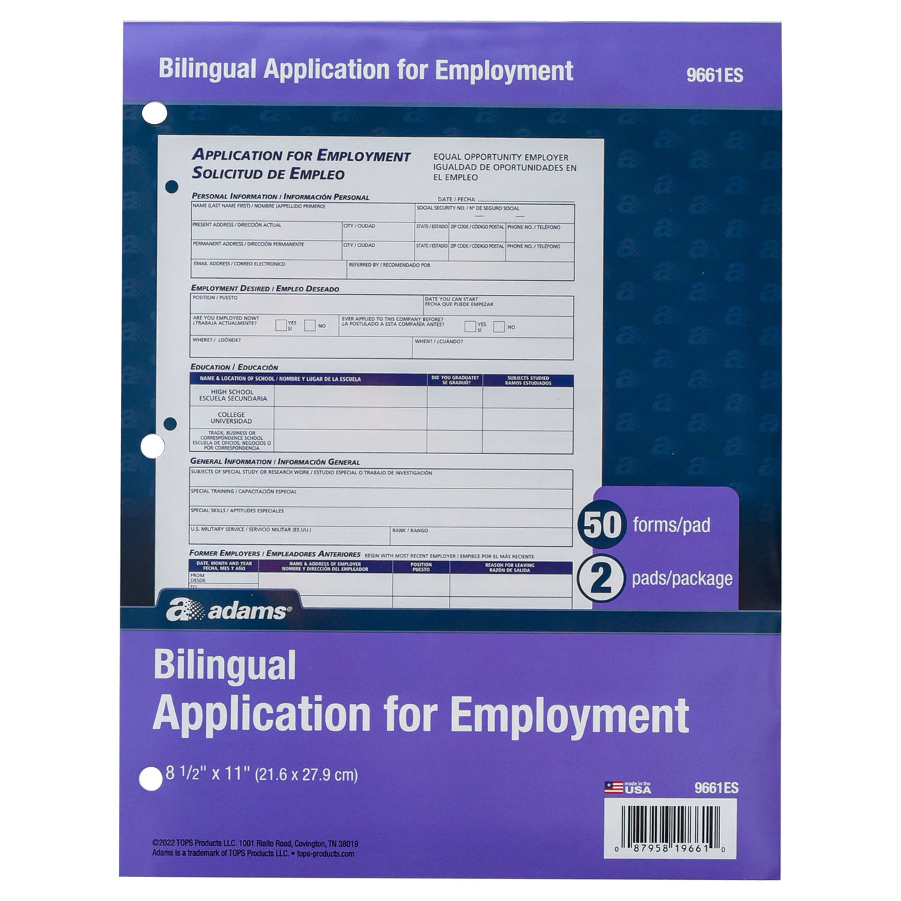 Adams 9661 Application for Employment, Pack of 2 Pads | Nordisco.com