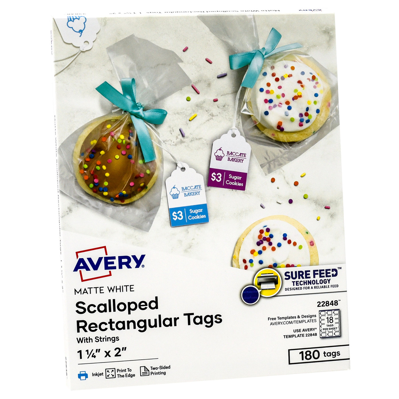 Avery 22848 Matte White Scalloped Rectangular Tags with Strings, 1-1/4 ...