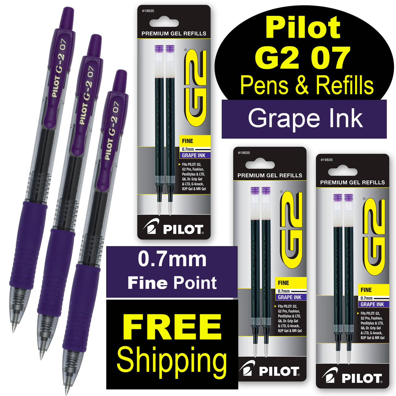 Pilot G2 07 31020 Pens & Refills, Black & Grape Gel Ink, 0.7mm Fine ...