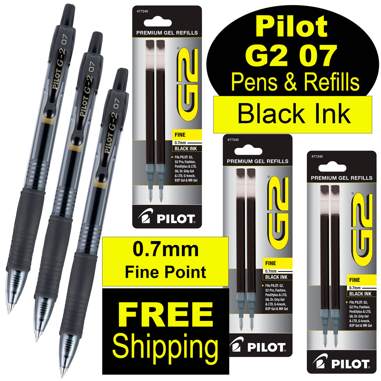 Pilot G2 07 31020 Pens & Refills, Black & Grape Gel Ink, 0.7mm Fine ...