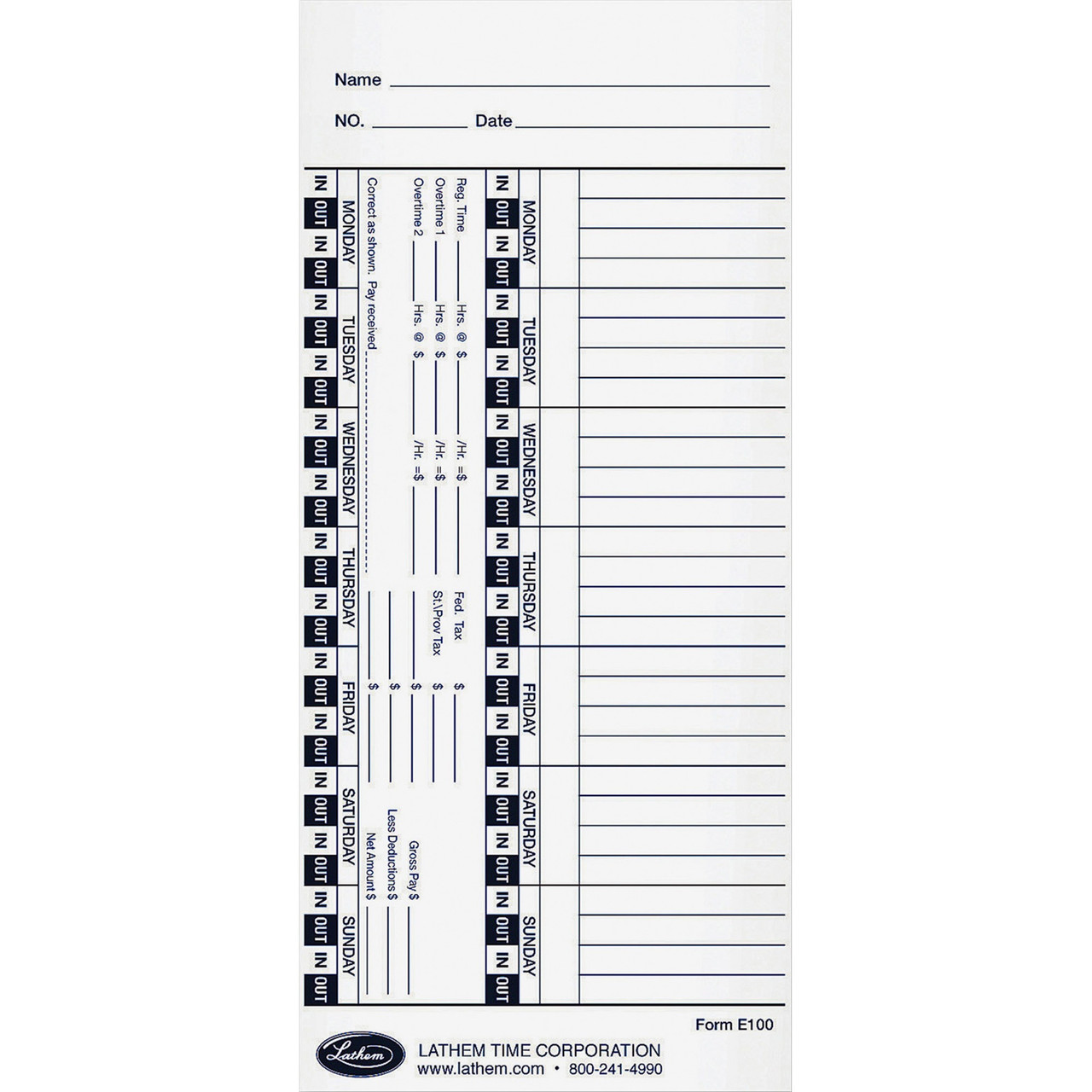 Lathem E100 Universal Time Cards | Nordisco.com