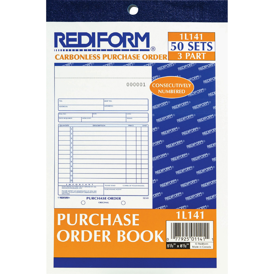 Rediform 1L141 3-Part Carbonless Purchase Order Book | Nordisco.com