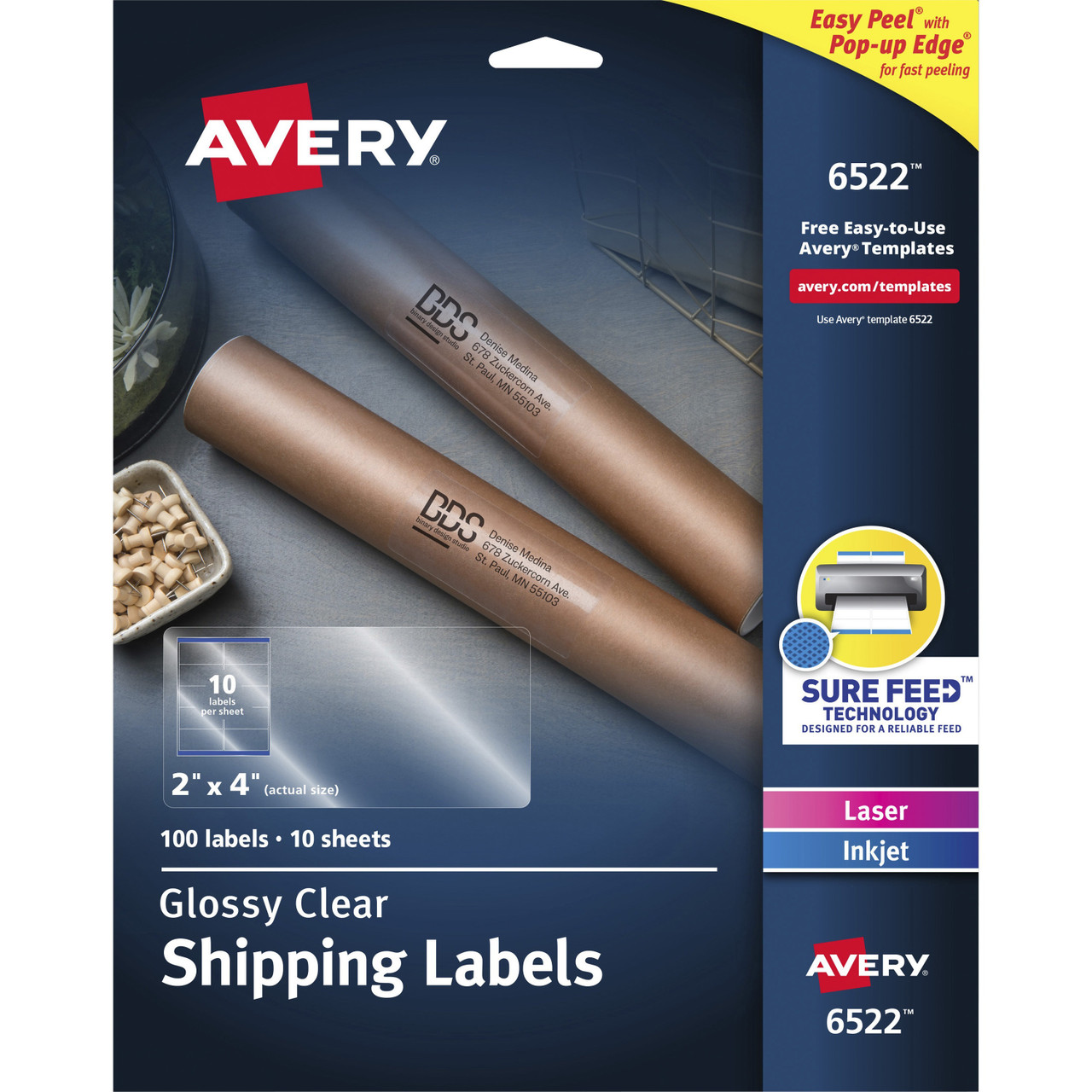 Avery 6522 Easy Peel High Gloss Clear Mailing Labels | Nordisco.com