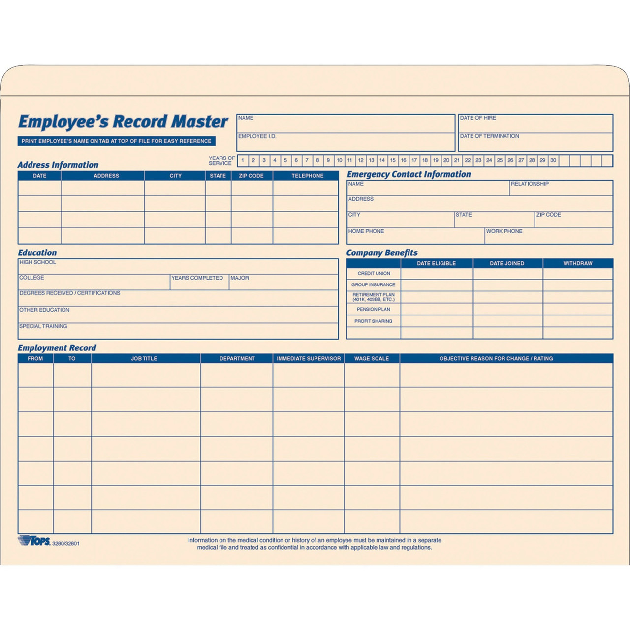 TOPS 3280 Employee Record Master File Jackets | Nordisco.com