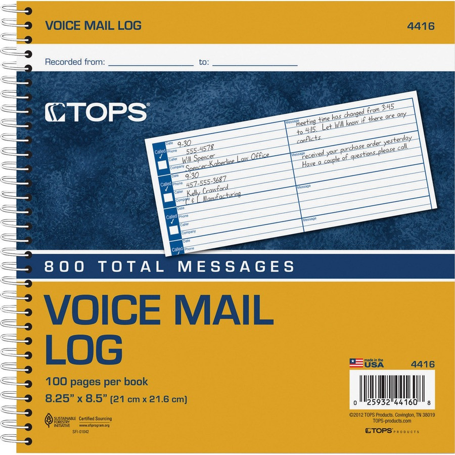 TOPS 4416 Spiral Bound Voice Message Log Book | Nordisco.com