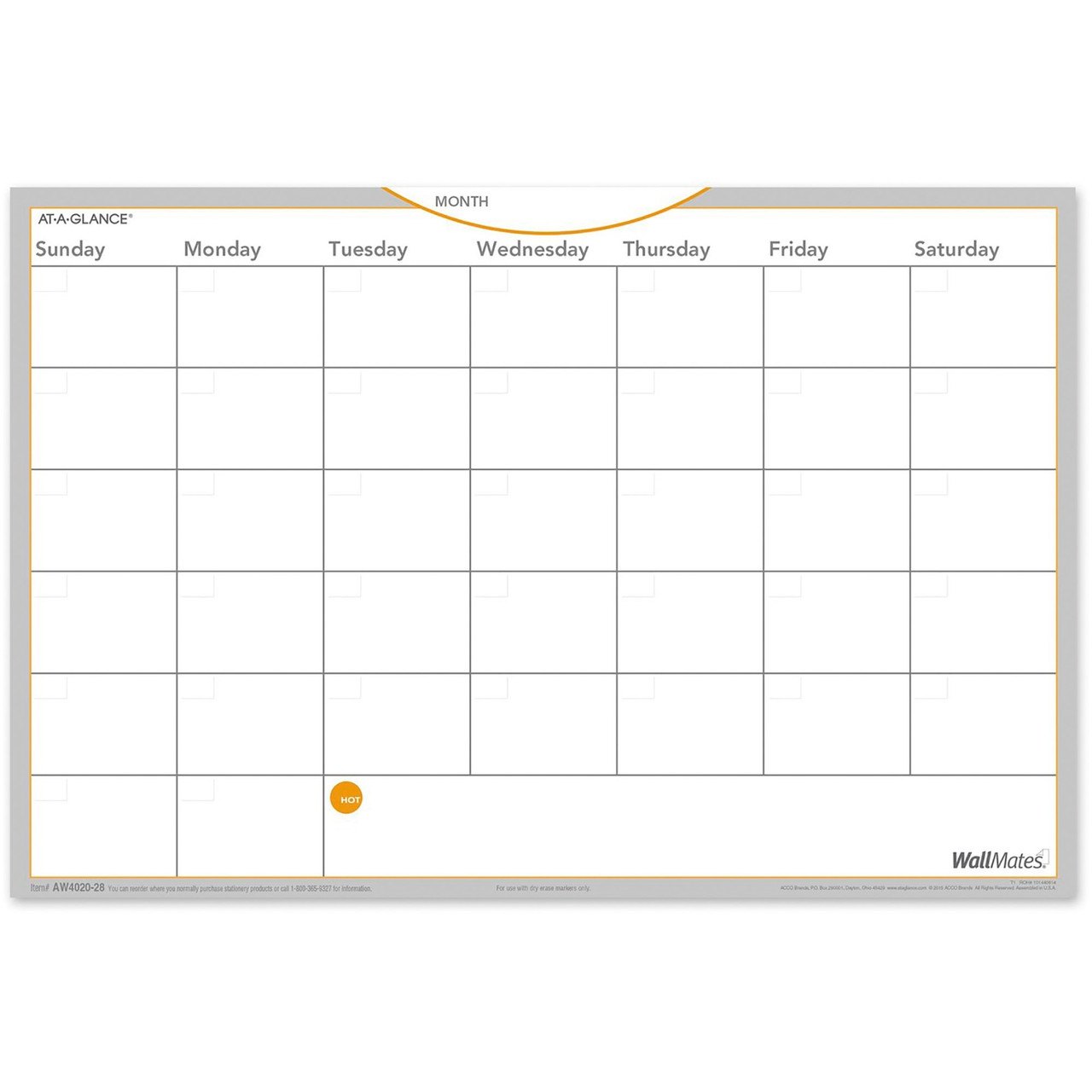 At-A-Glance AW402028 WallMates Self-Adhesive Dry Erase Monthly Plan ...