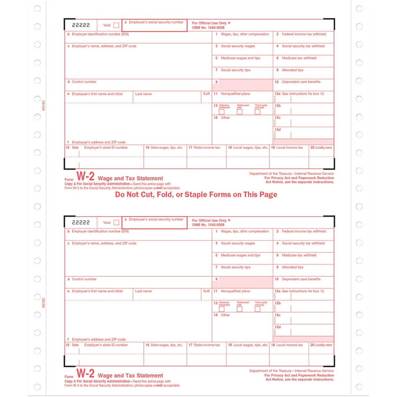 TOPS 2206C Carbonless Standard W-2 Tax Forms | Nordisco.com
