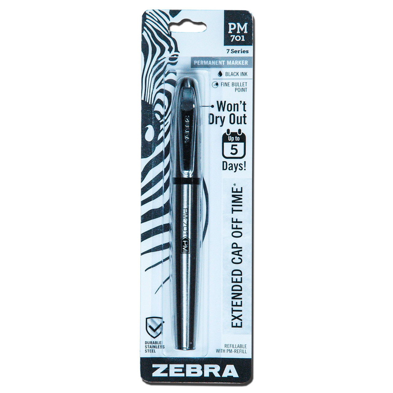 Zebra 65111 PM-701 Black Ink Stainless Steel Barrel Permanent Marker ...