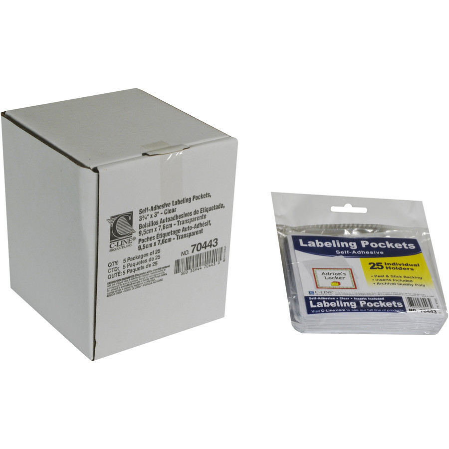 C-Line 70443 Self-Adhesive Labeling Pockets, Clear, 3-3/4 x 3, 25/PK ...