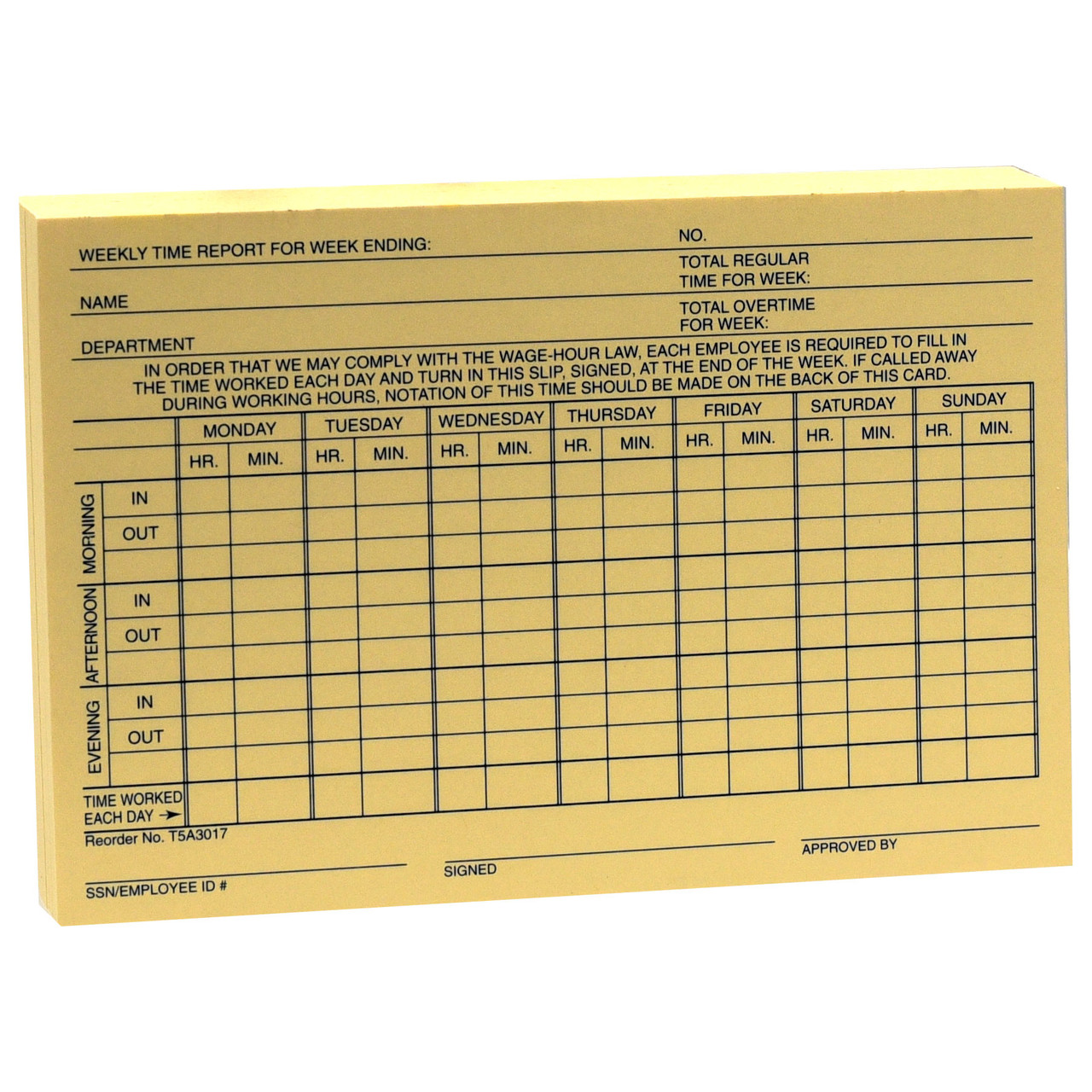 Tops 3017 Weekly Time Card, 4 x 6", Pack of 100 | Nordisco.com