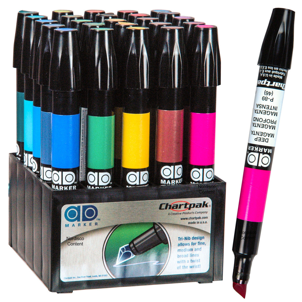 Chartpak Ad Markers, A, Basic Colors, Tri Nib Tip, 25 Color Set | Nordisco.com