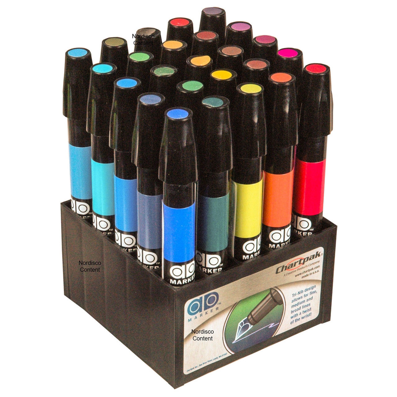 Chartpak Ad Markers, A, Basic Colors, Tri Nib Tip, 25 Color Set ...