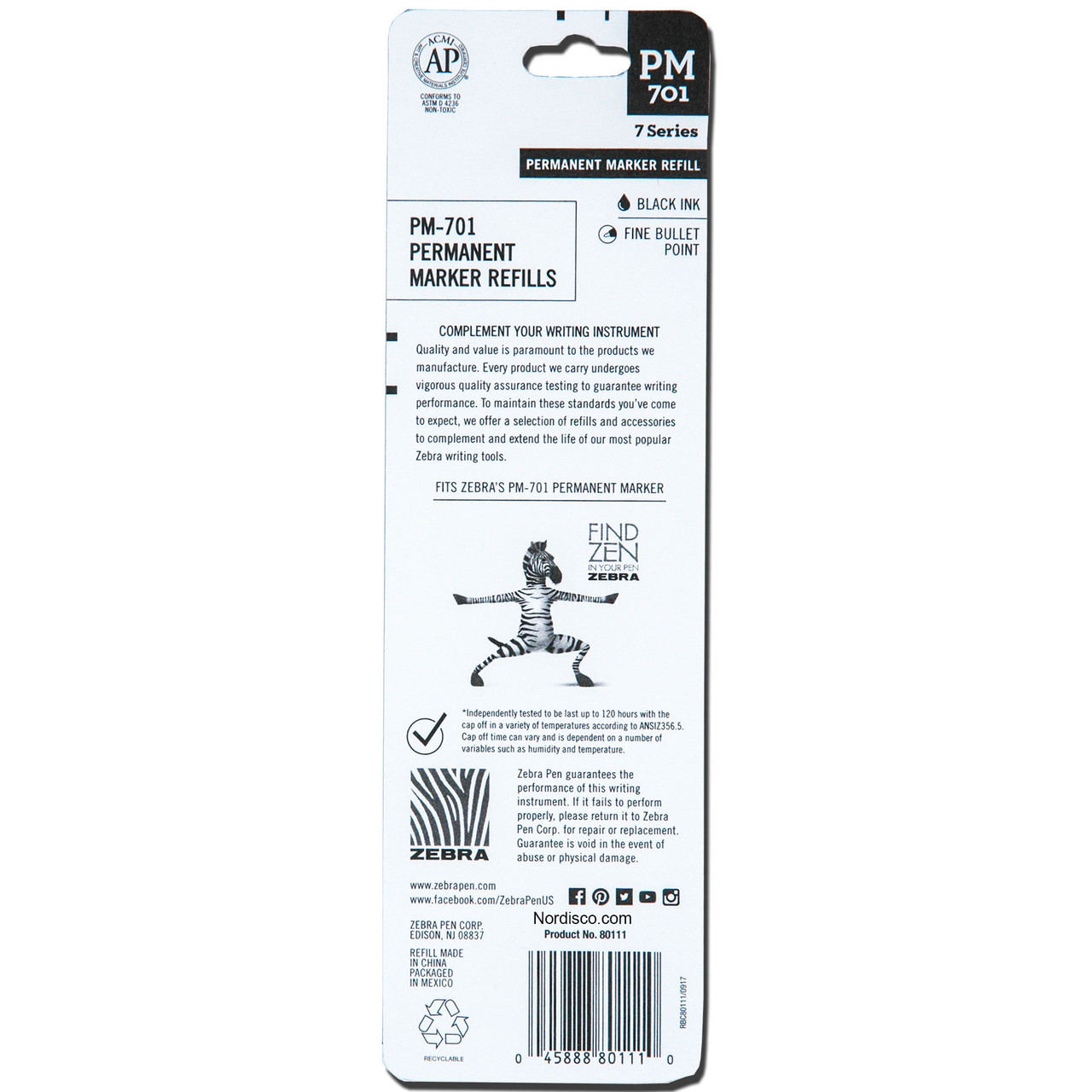 Zebra 65111 PM-701 Black Ink Stainless Steel Permanent Marker With ...