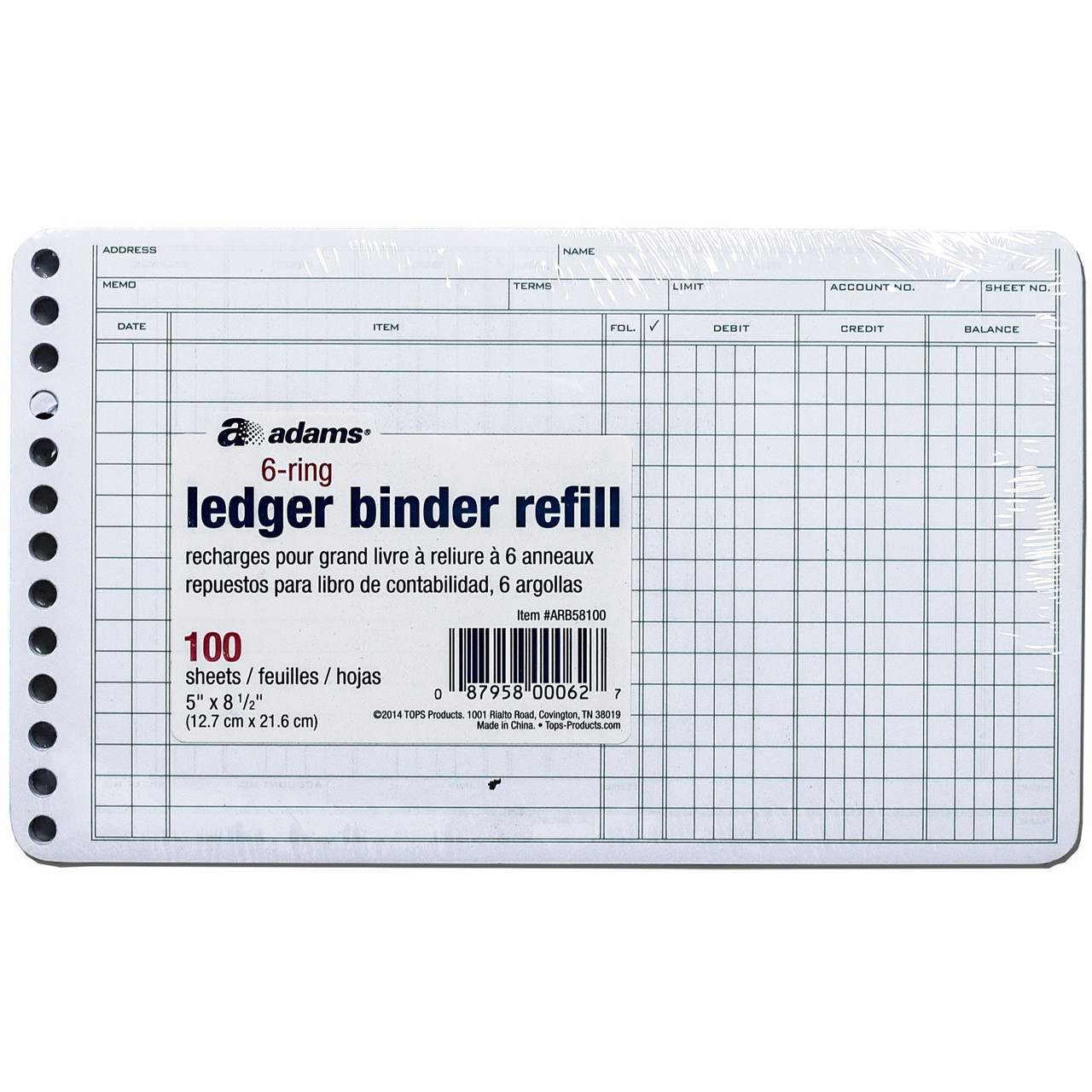 Adams ARB58100 6-Ring Ledger Binder Refill, 5 x 8-1/2", Pack of 100 ...
