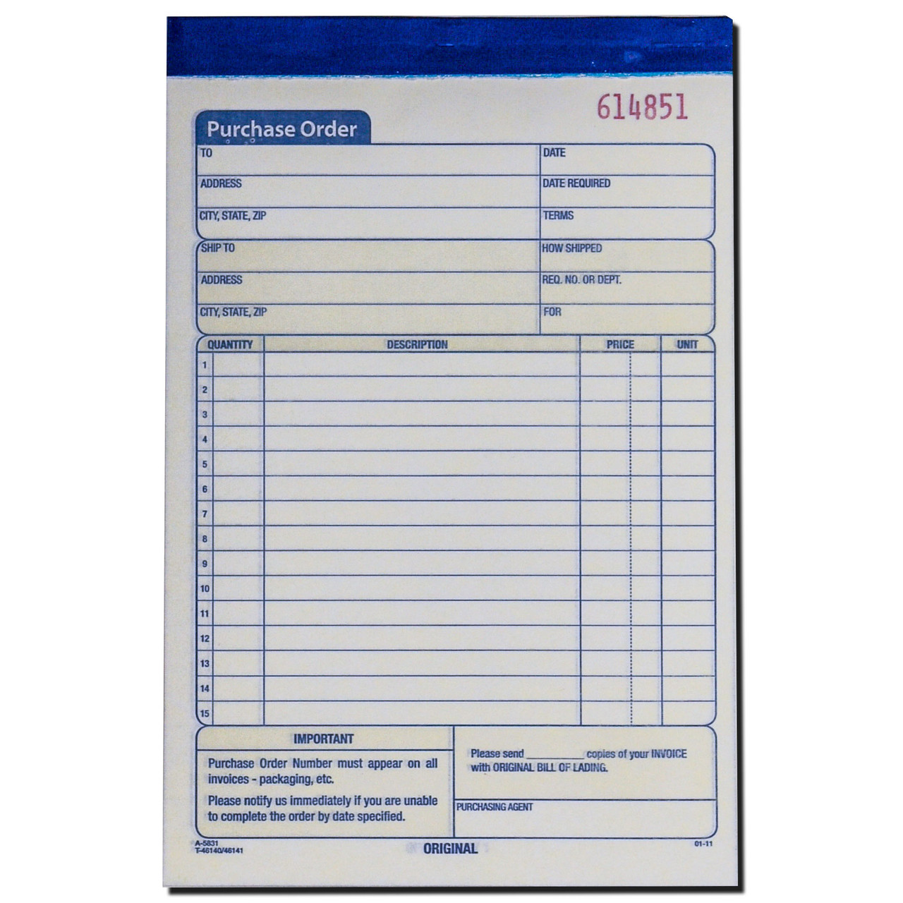 Adams DC5831 Purchase Order Book, 2-Part, 50 Sets, Numbered, 5-9/16 x 8 ...