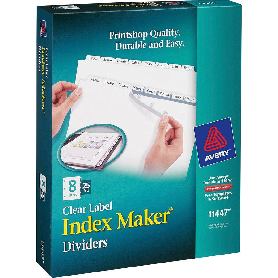 Avery 11447 8-Tab Print & Apply Clear Label Dividers, 3-Hole Punched ...