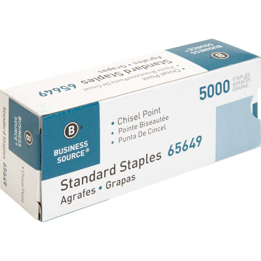 Business Source 65649 Standard Staples, Chisel Point, Box of 5000 ...