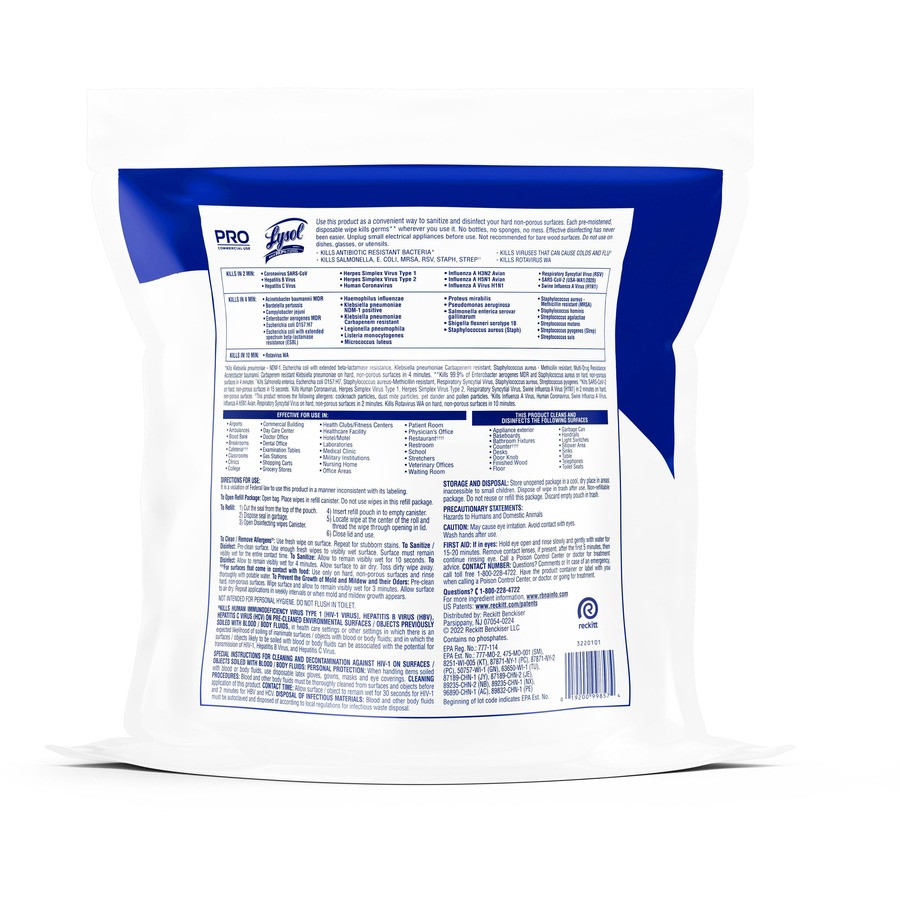 Reckitt Benckiser 99857 Professional Disinfecting Wipes Bucket Refill ...