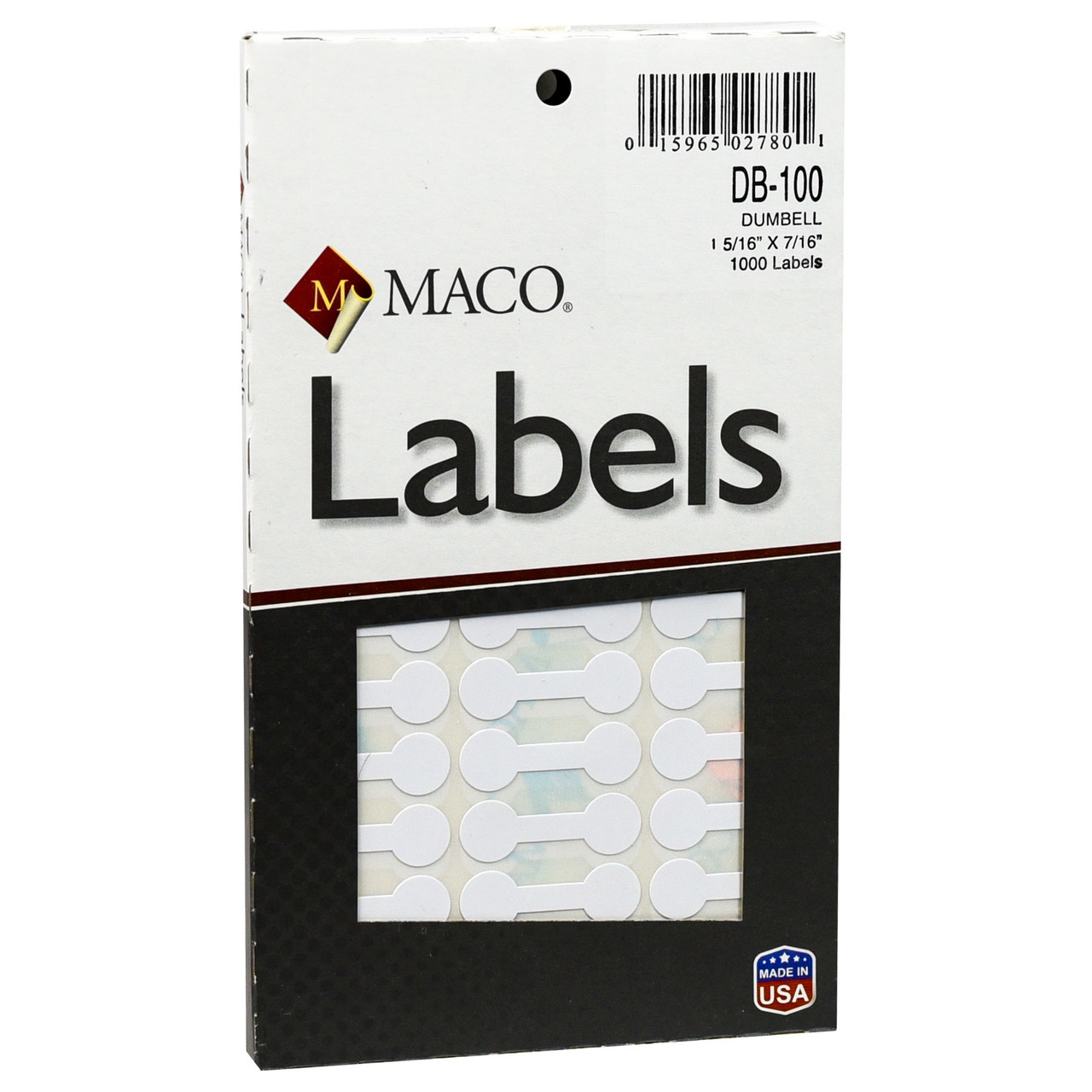 Maco DB-100 Dumbbell Labels, 1-5/16 x 7/16", White, Box of 1000 ...