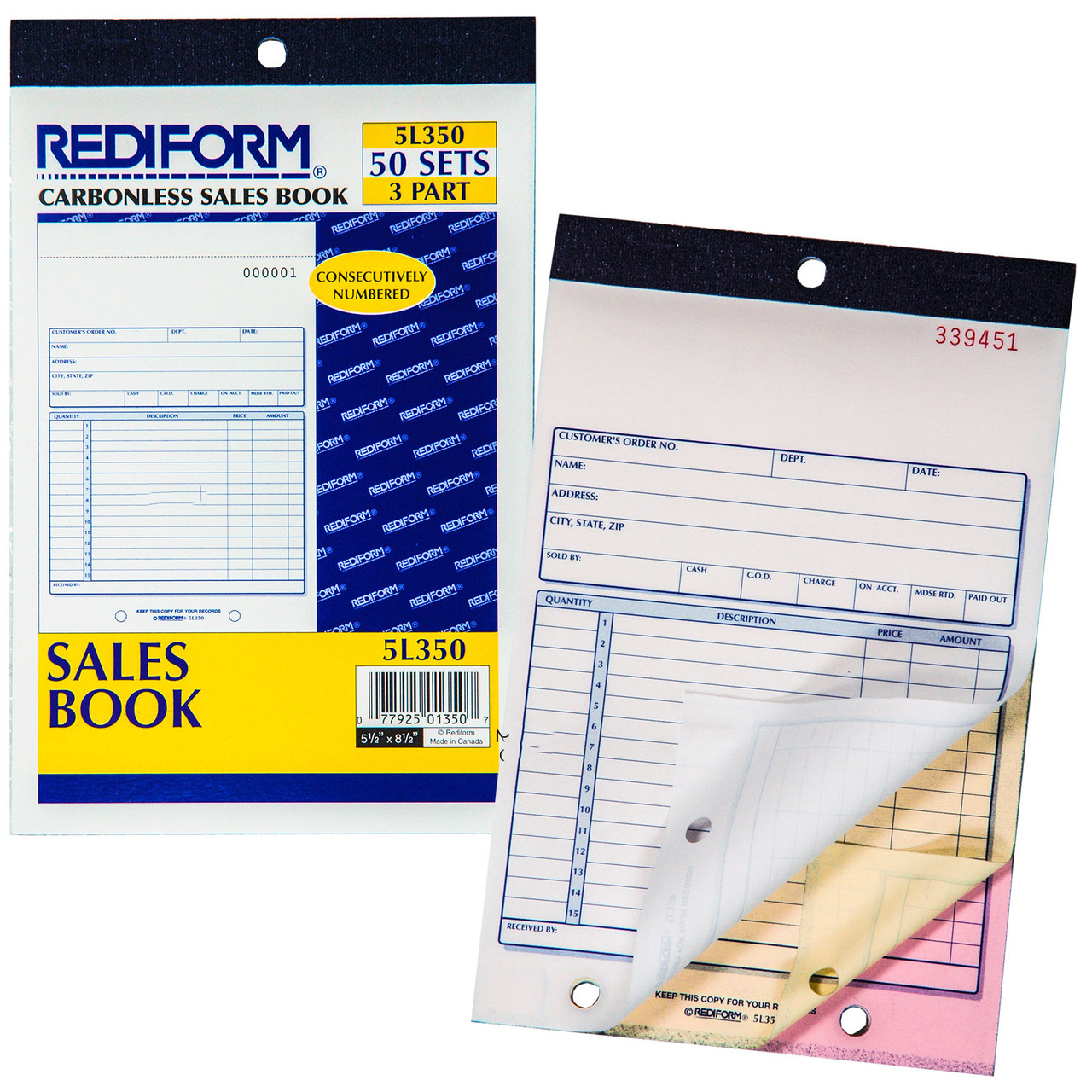 Numbered Sales Forms Rediform Carbonless Sales Order Book - 2-Part ...