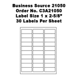 Business Source 21050 White Laser/Ink Jet Labels, 1 x 2-5/8", Box of ...