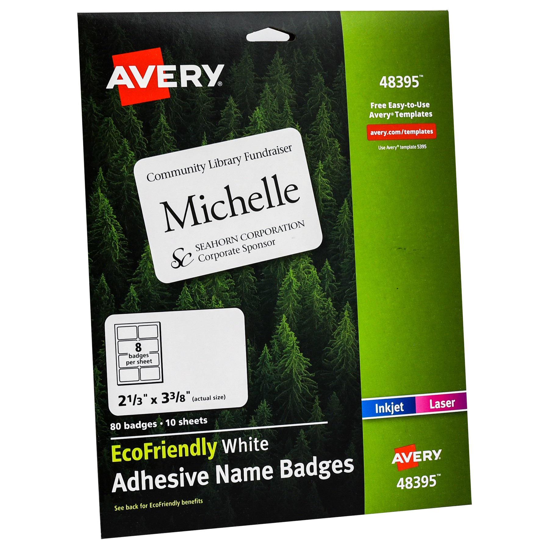 Avery 48395 EcoFriendly White Adhesive Name Badges, Pack of 80 ...