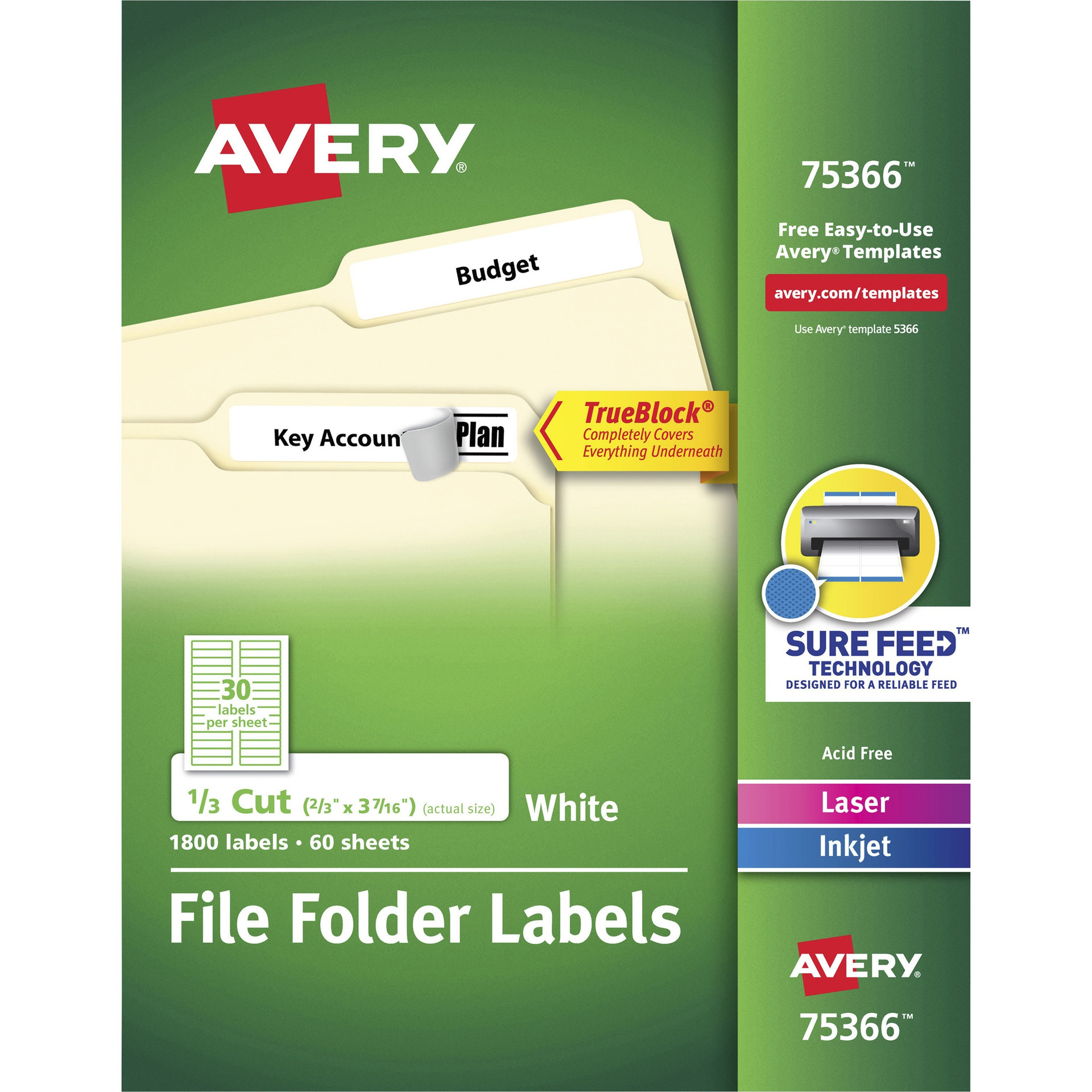 Avery 8593 White File Folder Labels for 1/3 Cut Folders, Pack of 150 ...