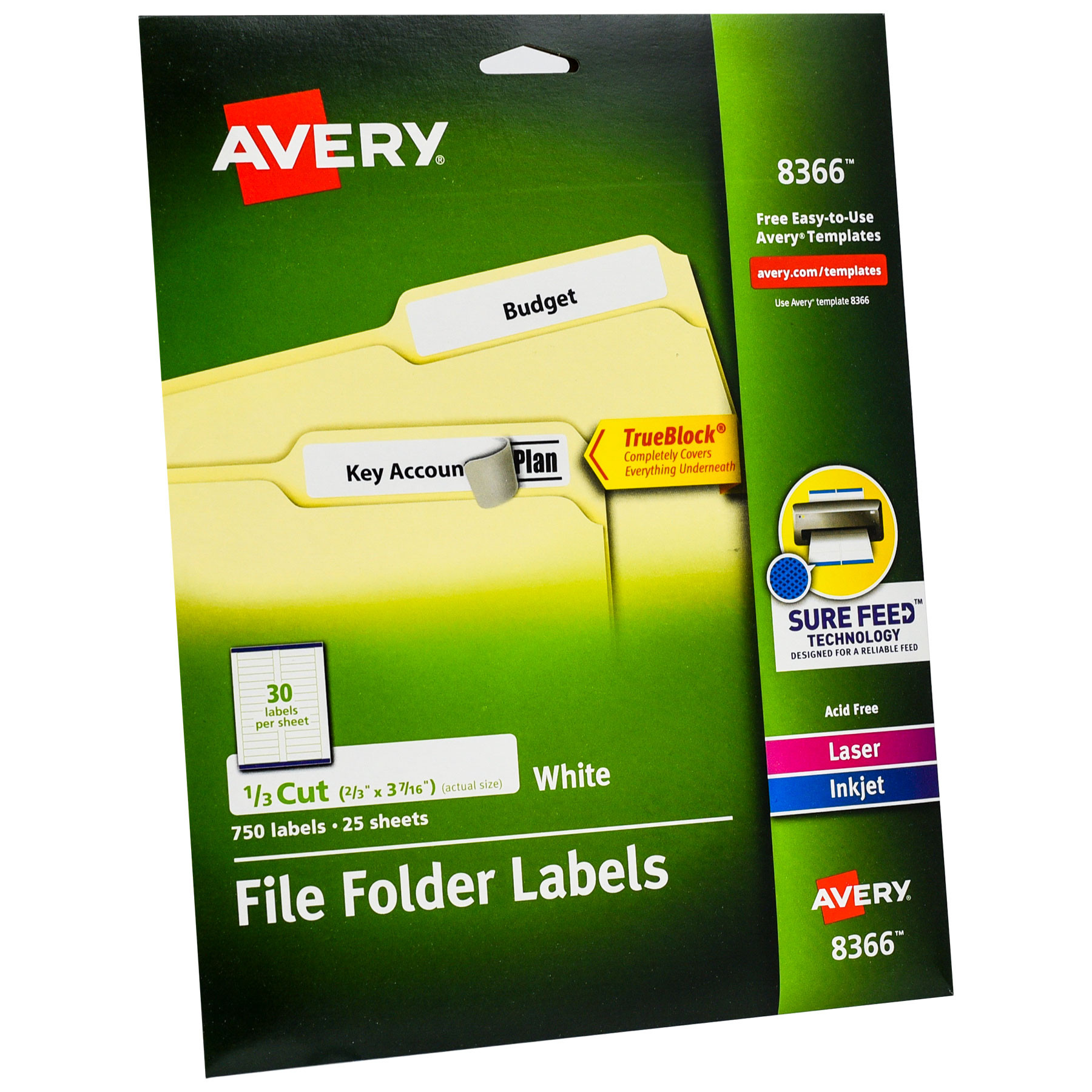Avery 8593 White File Folder Labels for 1/3 Cut Folders, Pack of 150 ...