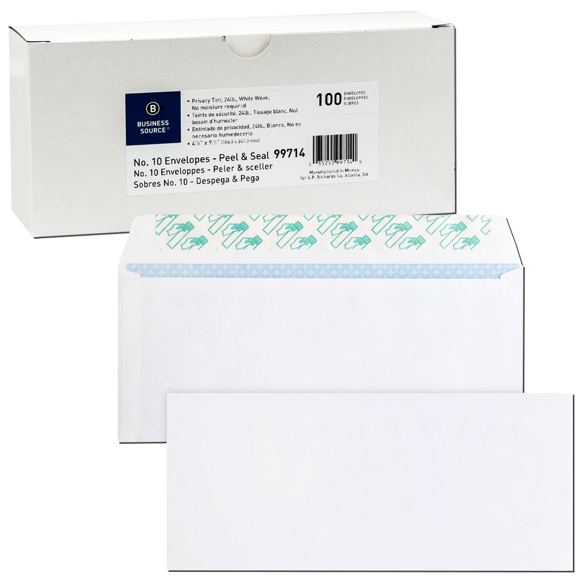 Business Source 99714 No. 10 Self-Seal White Security Envelopes, Box of ...