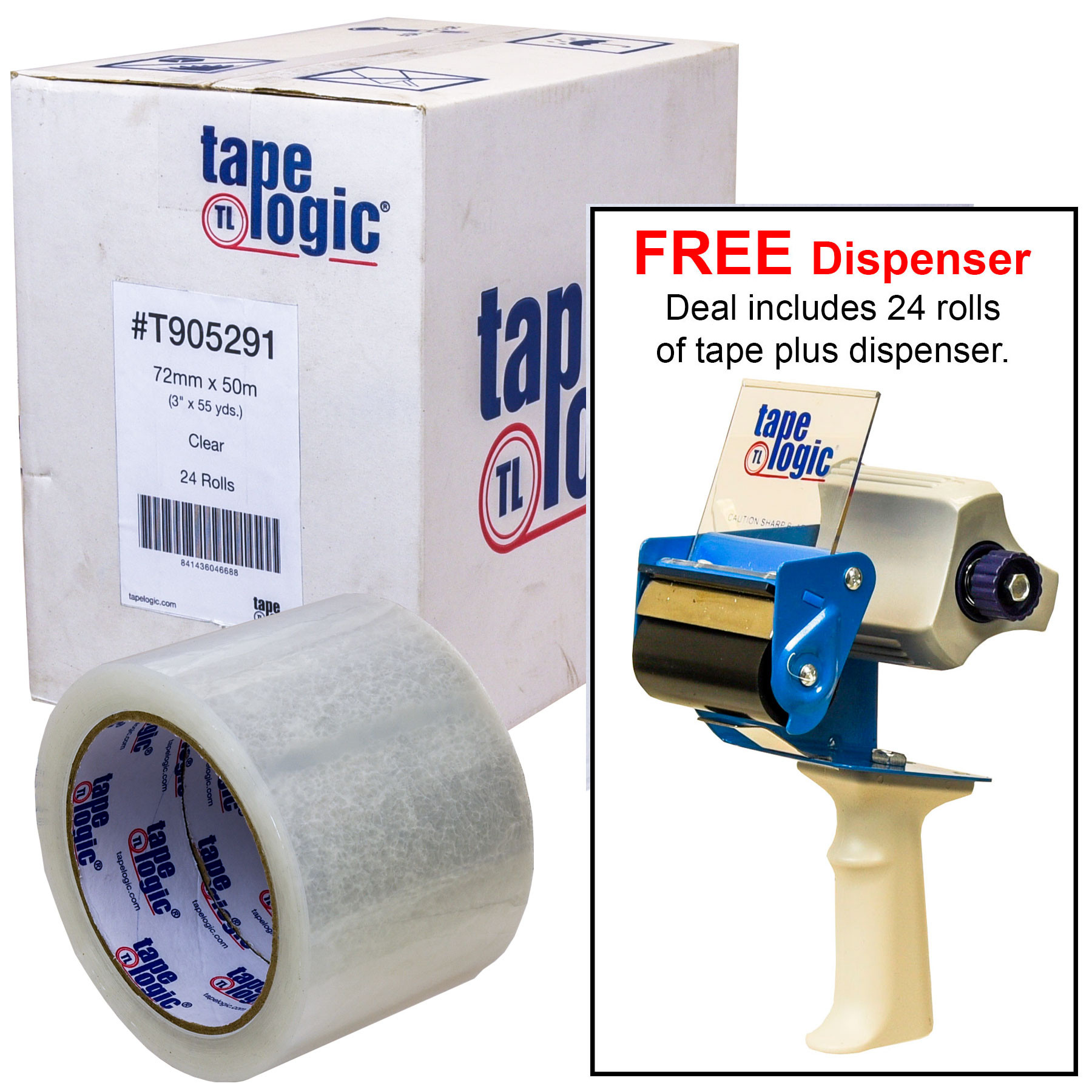 Tape Logic T905291 Packing Tape, Acrylic, Clear, 2.6 Mil, 3" x 55 Yd ...